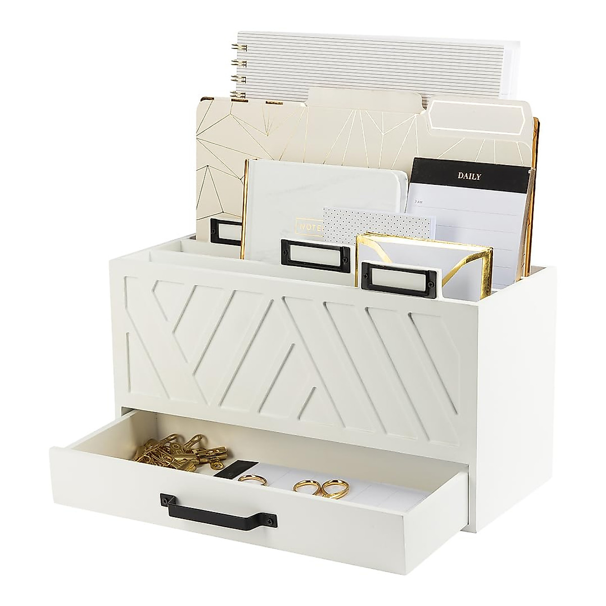 White Mail Organizer - Desktop Mail Holder - Office Desk Organizers Storage with Drawer - Paper File Folder Desk Organization - Desk Accessories & Workspace Organizers by Blu Monaco