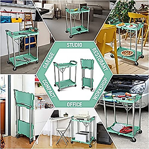Olympia Tools 89-357 Pack-N-Roll Folding Collapsible Service Cart, Teal, 50 Lb. Load Capacity per Shelf, 2-Layers