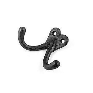 Renovators Supply Bathroom Hooks 2 in. Black Cast Iron Wall Mount Double Hooks for Hanging Robe, Towel, Hat, with Mounting Hardware