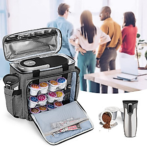 CURMIO Coffee Maker Travel Bag Compatible with Keurig K-Mini or K-Mini Plus, Single Serve Coffee Brewer Carrying Case with Multiple Pockets for K-Cup Pods, Travel Mugs, Gray (Bag Only, Patent Design)