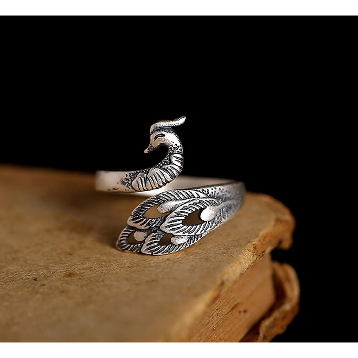 Yfnfxl Women’s Adjustable Open Animal Ring, Cute Lovely Silver Peacock Cool Rings for Women (Peacock)