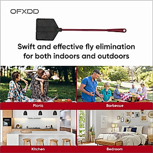 OFXDD Rubber Fly Swatter, Long Fly Swatter Pack, Fly Swatter Heavy Duty, Light Red Color (3 Pack)