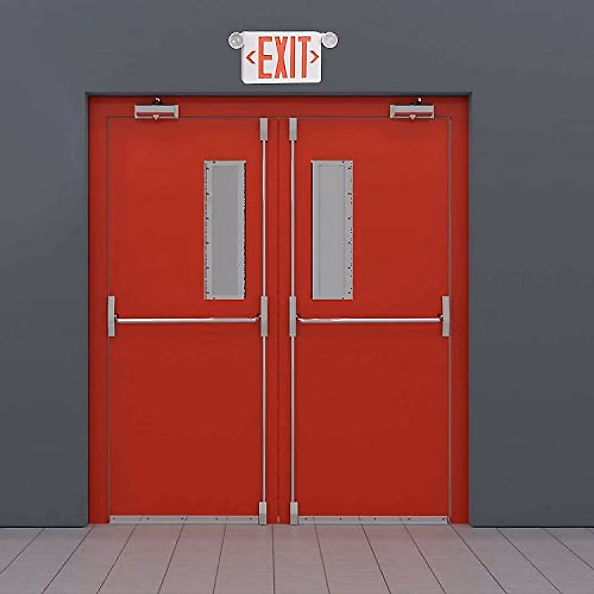OSTEK Red LED Exit Sign with Emergency Lights，Two LED Adjustable Head Emergency Exit Lights with Battery Backup, Dual LED Lamp ABS Fire Resistance UL-Listed 120-277V