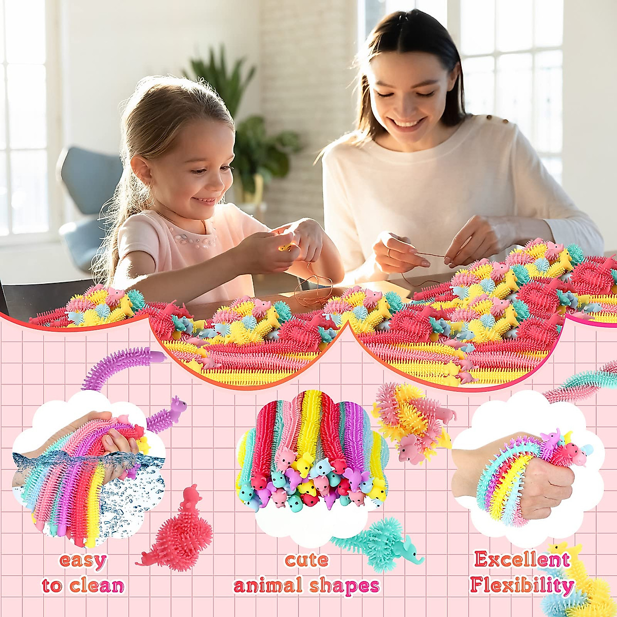 Chivao Bulk Stretchy String Fidget Toys Animal Sensory Toys Pack Worm Sensory Stress Fidget Toys for Adults Stress Anxiety Relieve Relaxing Party Favors