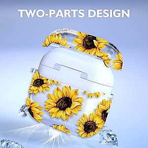 Maxjoy Compatible AirPods 3rd Generation Case Cover, Sunflower Clear Cute 3rd Generation Case for Women with Keychain Protective Hard Gen 3 Shell Designed for Apple AirPod 3 Case 2021, Flower