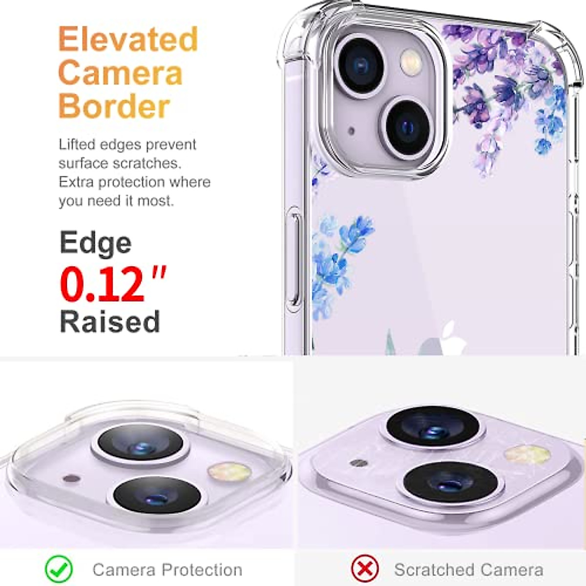YOYORI iPhone 14 Plus Case with Screen Protector, Flower Pattern Design, Floral Clear Women Phone Case Shockproof Protective Soft TPU Bumper Cover 6.7 Inch 2022 (Lavender/Purple)