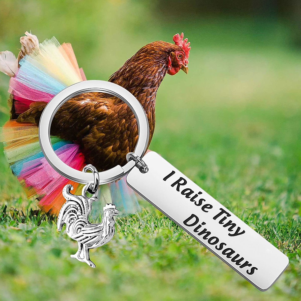 ENSIANTH Funny Chicken Lover Gift Chicken Keychain I Raise Tiny Dinosaurs Chicken Farmer Gift (I Raise Tiny Dinosaurs)