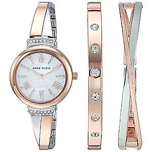 Anne Klein Women's AK/2245RTST Premium Crystal Accented Rose Gold-Tone and Silver-Tone Bangle Watch and Bracelet Set