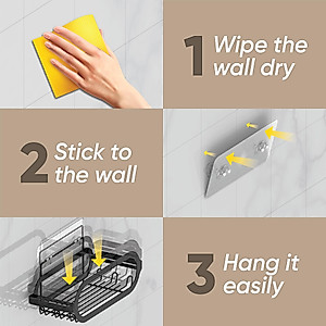 D&E Living Co. Modern Shower Shelf Adhesive Bathroom Shower Organizer Stainless Steel Shower Caddy Adhesive, Elegant Rust-Proof Shower Rack, No Drilling Shower Storage, Shower Wall Organizer- Black