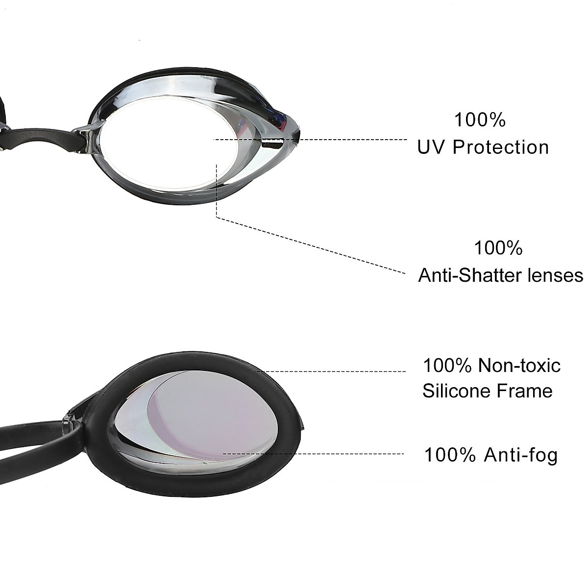 DARIDO Swim Goggles, Swimming Goggles 2 Pack Anti Fog UV Protection No Leaking for Adult, Men, Women, Youth