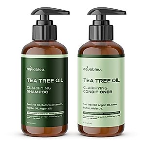 Aquableu Tea Tree Oil Shampoo & Conditioner Set – Hydrate & Soothe Scalp – Anti-Dandruff Formula For All Hair Types – Jojoba & Argan Oil - Vegan - For Men & Women – Made in USA, 16oz