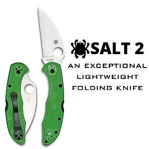 Spyderco Salt 2 Knife with Wharncliffe LC200N Steel Blade and Lightweight FRN Green Handle - PlainEdge - C88FPWCGR2