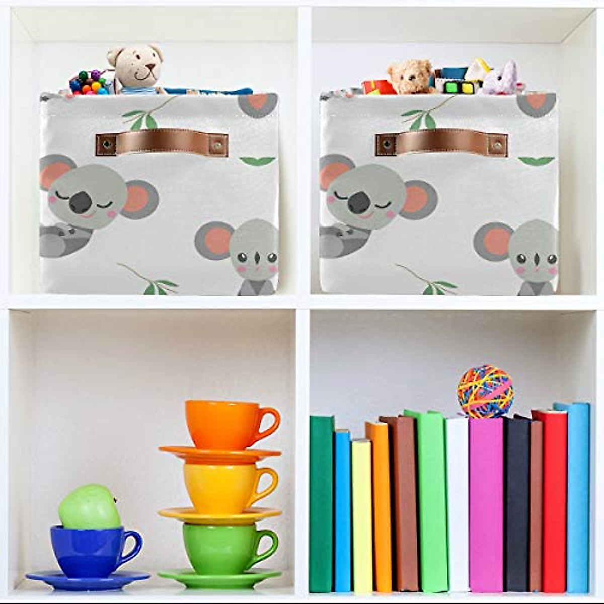 Nander Funny Sleeping Koala Bear Cube Folding Laundry Basket for Kids Toy Storage Basket Cosmetic Toys Cloth Storage Bins Organizer Office Stationery