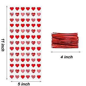 150Pcs Valentine Cellophane Cookie Bags Goodie Candy Treat Bag with Twist Ties for Valentine's Day Party Supplies (3 Styles)