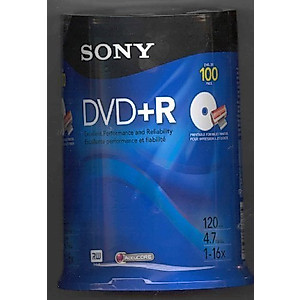 Sony DVD+R 4.7 GB Printable Recordable DVD's - 100 Disc Spindle Pack