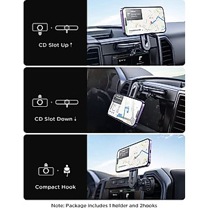 LISEN CD Phone Holder Mount for Car [2 Mounting Options] for CD MagSafe Car Mount, Adjustable iPhone 15 Car Mount CD Magnetic Phone Holder Mount for Car Fit for iPhone 15 Pro Plus Max Mini 14 13 12