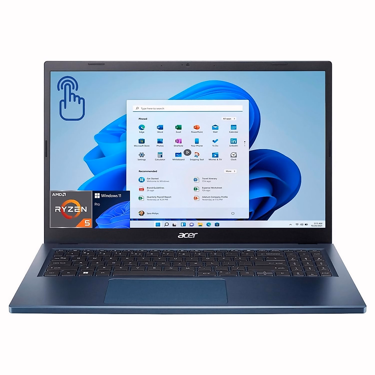 acer Aspire 3 Thin & Light Touch Laptop, 15.6" FHD IPS Touchscreen Display, AMD 4-Core Ryzen 5 7520U (Beat i7-1160G7), 8GB RAM, 256GB PCIe SSD, WiFi 6, Webcam, Keypad, HDMI, Steam Blue, Win 11 Pro
