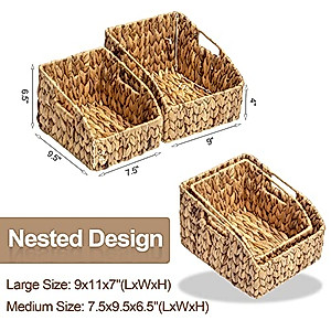 FairyHaus Wicker Baskets 2 Pack 11x9x7" & 9.5x7.5x6.5", Natural Water Hyacinth Wicker Storage Basket for Organizing, Hand-woven Big Wicker Basket with Handles, Large & Small Wicker Baskets Set for Storage Shelves