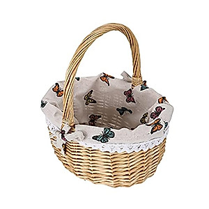 UXZDX 1 Hand Woven Picnic Basket Wicker Woven Flower Storage Basket Portable Household Basket