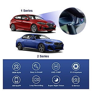 Fitcamx 2160P Car DVR WiFi Connection APP Control Easy to Use 4K Dash Cam Compatible with BMW 1 Series (F40 F20 F21) 2 Series(G42 F22 F23) (Color : HD2-6014, Size : 4K Front Cam 64GB)