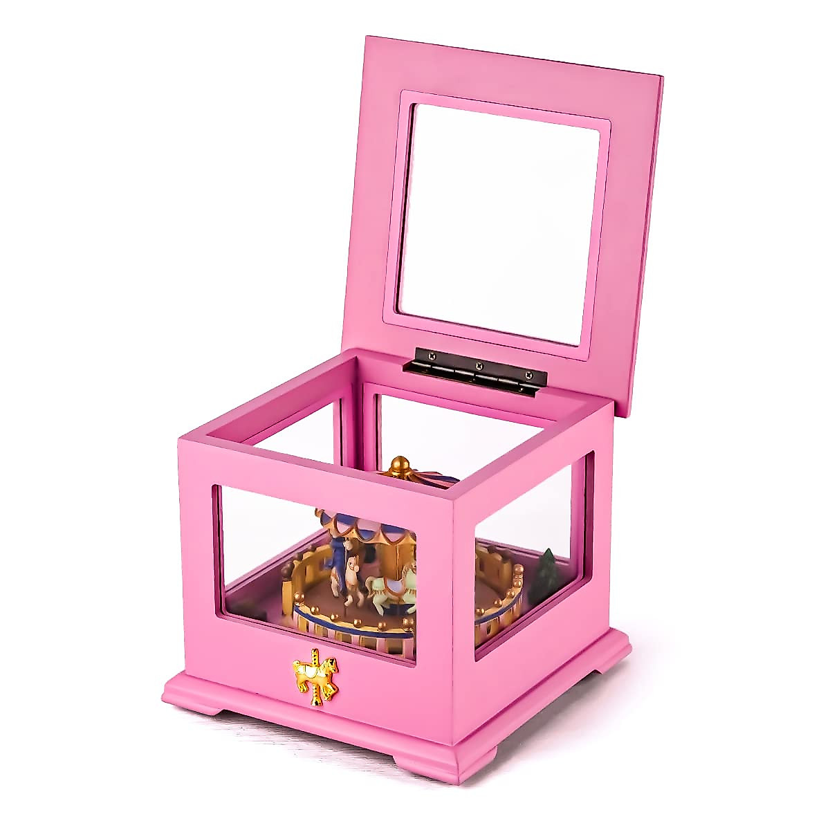 Wooden Carousel Horse Music Box Gift, Wind Up Musical Box Gift for Wife Daughter Women Sister Pink Merry Go Round Valentine Day Christmas Birthday Plays Castle in The Sky