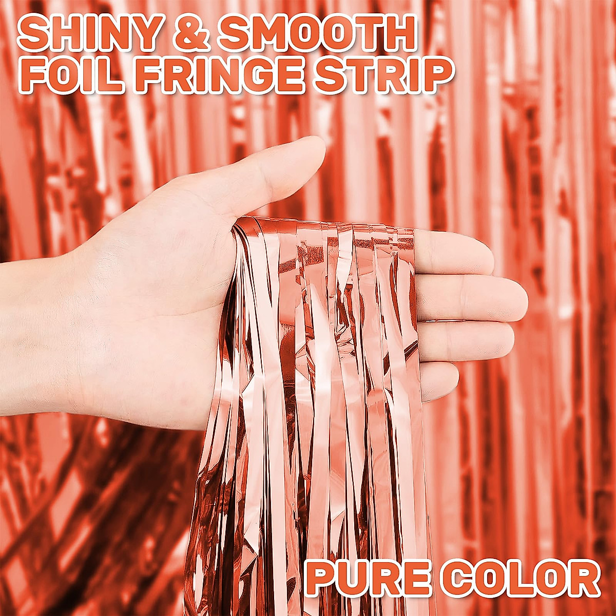 4-Pack Backdrop for Party Decorations, Foil Fringe Backdrop Curtains, Tinsel Streamers for Birthday Party Decorations, Rose Gold Tinsel Curtain for Graduation Mermaid Baby Shower New Year Prom Parties