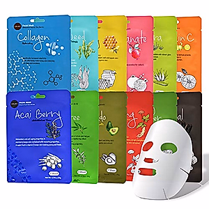 Celavi Essence Facial Sheet Face Mask Variety Set Classic Authentic Korean Moisturizing Skincare (12-Packs)