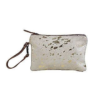 Myra Bag Golden Snow Cowhide Pouch Upcycled Cowhide & Leather S-2826
