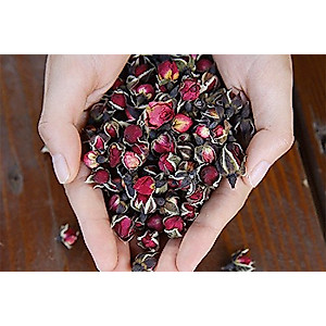 TooGet Fragrant Natural Deep Red Rose Buds Rose Petals Organic Dried Golden-Rim Rose Flowers Wholesale, Culinary Food Grade - 4 OZ