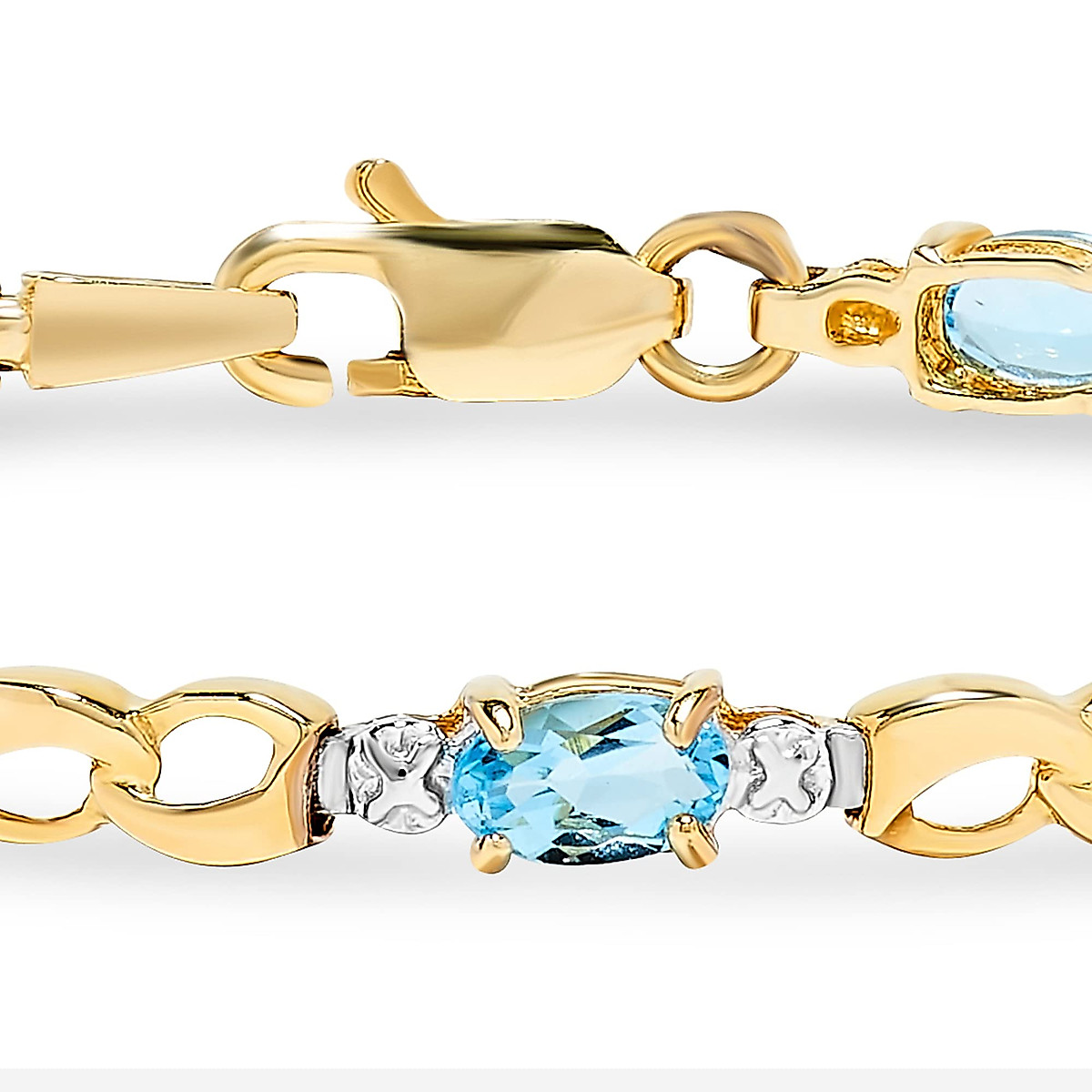 10k Yellow Gold Oval Blue Topaz and Diamond Accent Infinity Link Bracelet