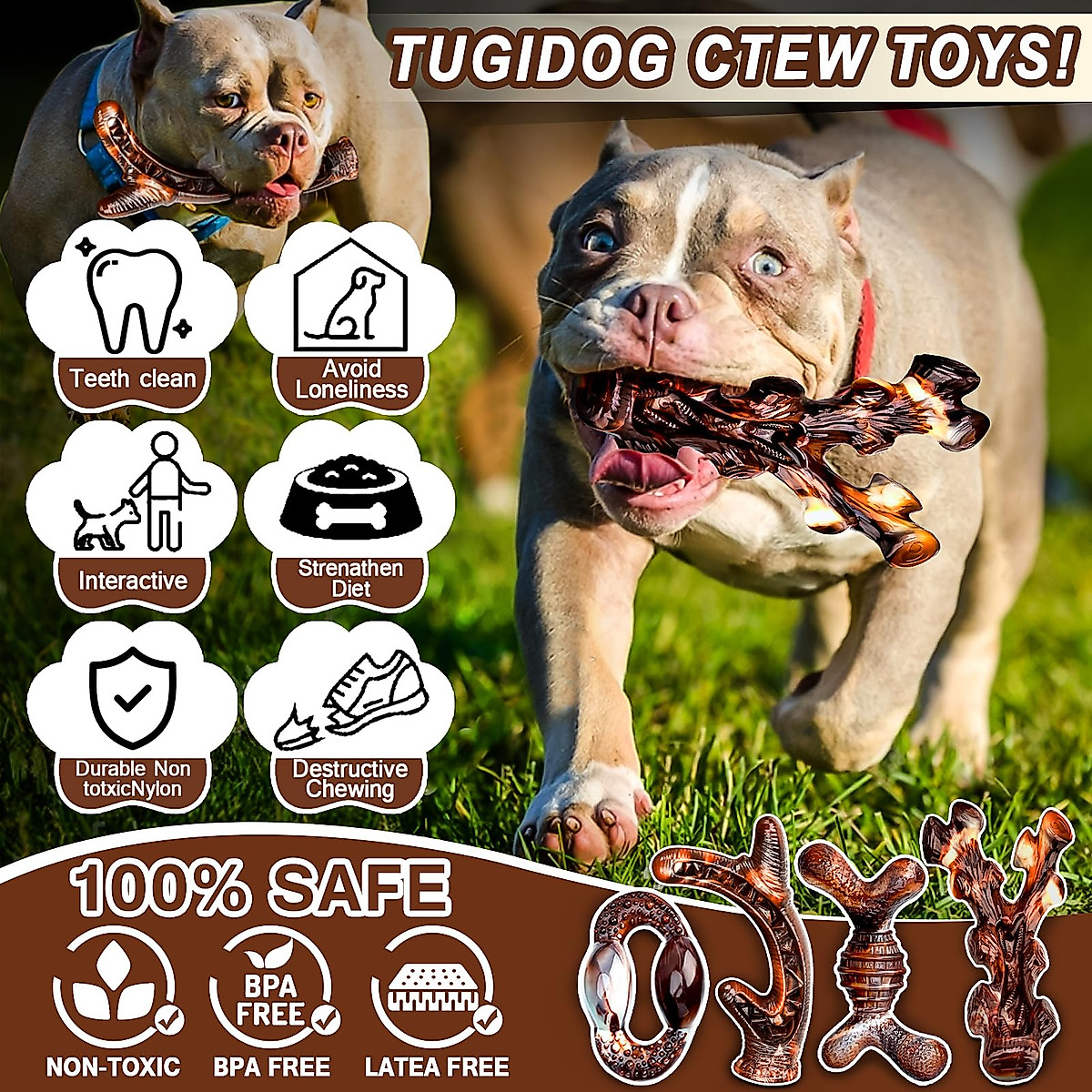 TonyEst Dog Toys, 4-Pack Indestructible Dog Chew Toys for Aggressive Chewers, Nylon Durable Dog Toys for Medium Large Dogs Breed, Bacon Flavored Tough Dog Bones Chew Toys for Super Chewer