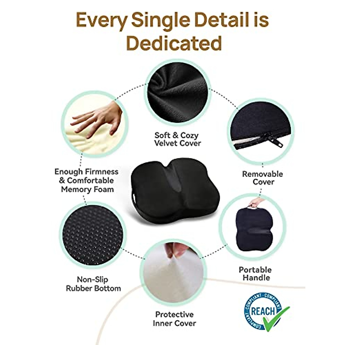 Travel Ease Memory Foam Orthopedic Coccyx Seat Cushion, Seat Cushion for Lower Back Pain and Sciatica Tailbone Pain Relief – Fit for Office Chair, Car Seat, Wheelchair (Black)