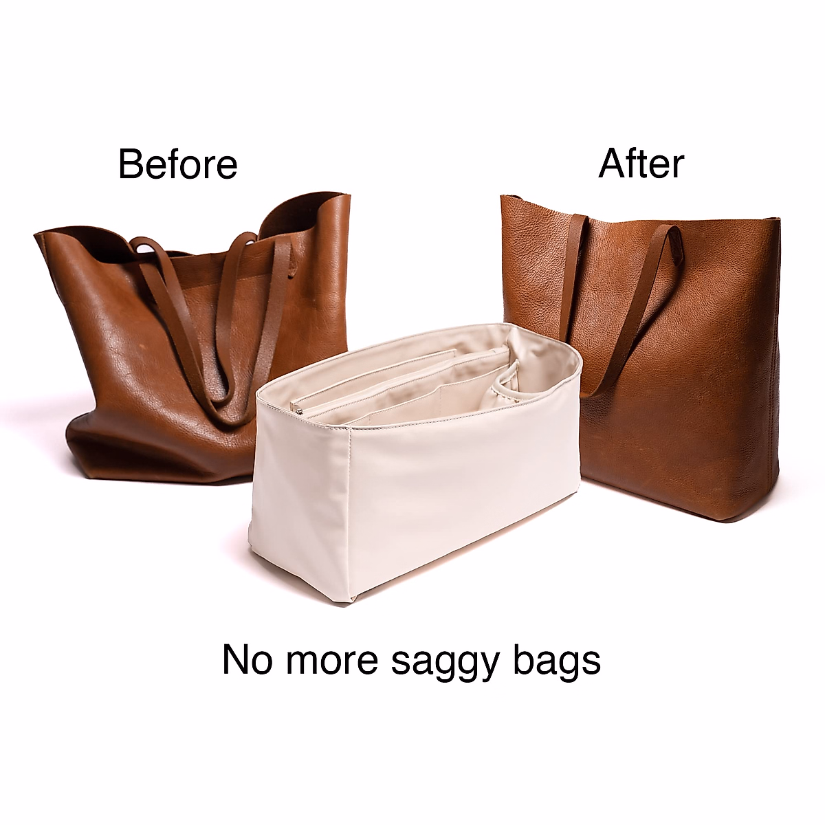 Vegan Leather Tote Bag Organizer Insert with Laptop Compartment | Bag Organizer for Tote with Many Pockets to Keep Everything in Place | Laptop Bag Organizer Insert for Work, Travel, College, More