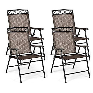 HAPPYGRILL 4-Piece Folding Chairs Outdoor Portable Dining Chair with Armrest for Camping Backyard