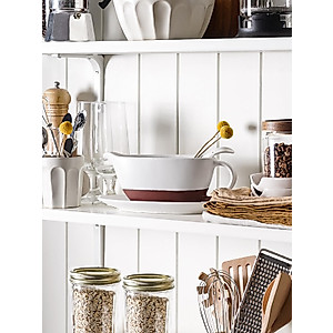 LE TAUCI 16 OZ Gravy Boat with Ladle and Saucer, Ceramic Gravy Bowl with Tray and Ladle for Christmas Dinner, Drip-Proof Lip Dispenser, Microwave and Dishwasher Safe, Brown-Red and White