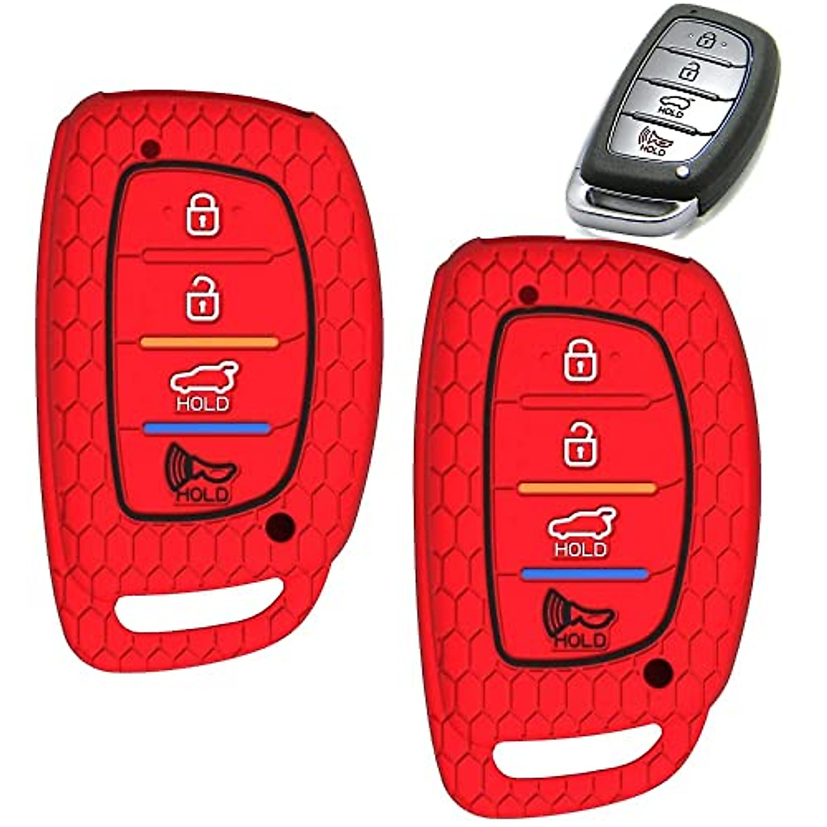 A.M.E. 2PCS Key Fob Cover for Hyundai Tucson Elantra Sonata Smart 4Button Remote , (Push Button) Case Skin Protector (RED & Black)