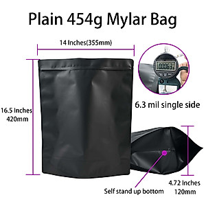 KHMSYOG 20 Pack Mylar Bag 1 LB,6.3 Mil Thickness Smell Proof Bag,Stand-up Packaging Pouch,Resealable Ziplock Foil Food Storage Baggies Safe Material,14x16.5 Inches,Matte Black