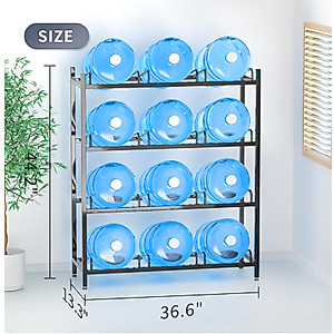 12-Tray Water Jug Rack, Storage 5 Gallon Water Cooler Bottle Holder Stand, 4-Tier Heavy Duty Carbon Steel 5 Gal Water Bottle Organizer for Home, Office, Kitchen, Warehouse, Black
