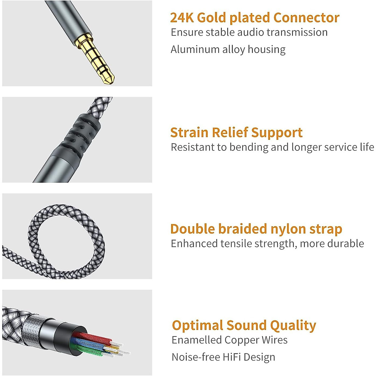 Headphone Splitter, (Hi-Fi Sound) Nylon-Braided Extension Cable Audio Stereo Y Splitter, 3.5mm Male to 2 Ports 3.5mm Female Headset Splitter for Phone, TabletsPS4, Switch & More