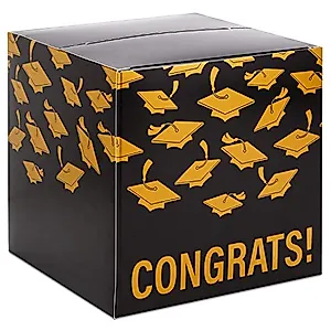 Hallmark 8" Graduation Card Box (Gold and Black, "Congrats!") Foldable Cardboard Box for Grad Parties and Open Houses