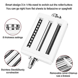Leixe Pasta Maker Attachment for KitchenAid Stand Mixers 3 in 1 Set Includes Pasta Roller Spaghetti Cutter &Fettuccine Cutter, Durable Pasta Attachments for KitchenAid