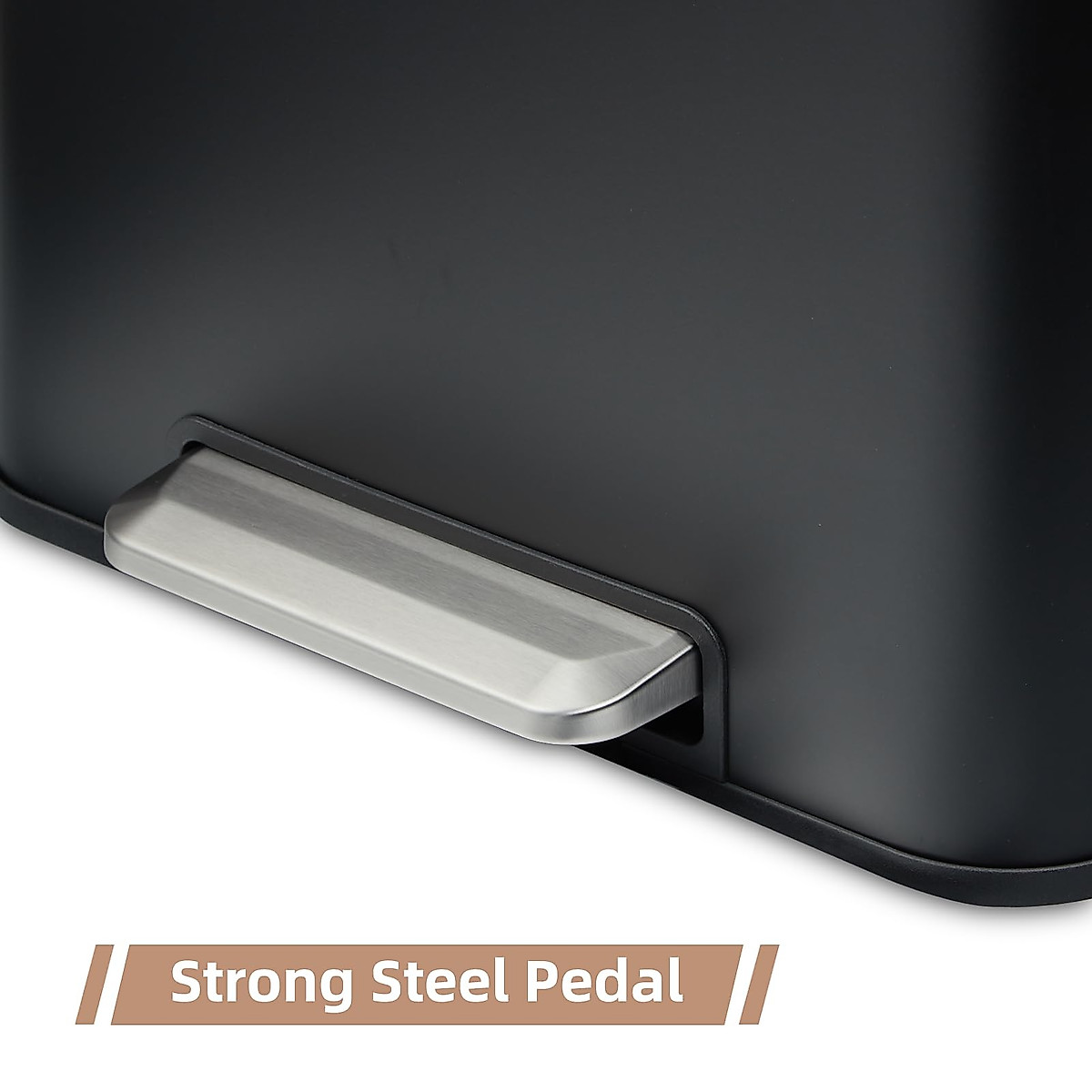 WELYFE 30 L/8 Gallon Trash Can, Rectangular Dual Compartment Recycling Step Bin, Stainless Steel Kitchen Trash Can, Removable Inner Box, Suitable for Kitchen, Office - Black