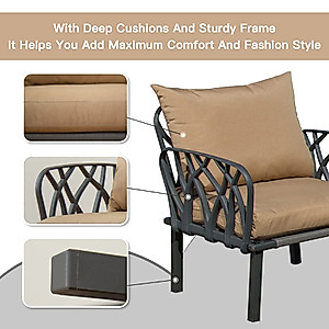 Domi Outdoor 4 PCS Patio Conversation Set with Removable Grey Cushions, Plastic Dining Table and Chairs Dining Set for Garden Lawn Yard