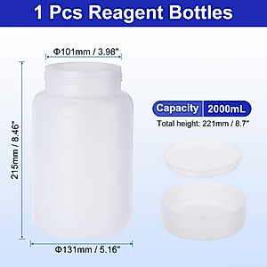 PATIKIL 2000ml Reagent Bottles, PE Wide Mouth Round Graduated Bottles with Screw Cap for Lab Water Reagent Liquids Solid Sample Storage Seal, Transparent White