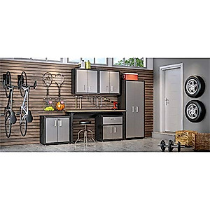 Pemberly Row Space Saving Metal 2 Piece Garage Storage Set with 2 Door Floating Cabinets in Grey