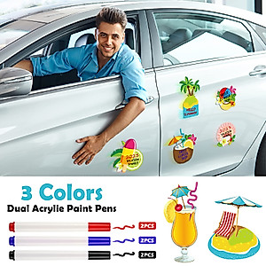 Buryeah 16 Pcs Large Summer Magnets Tropical Beach Car Magnets Set 10 Beach Magnetic Refrigerator Decoration Cruise Door Magnets Tropical Palm Tree Magnetic with 6 Paint Pens