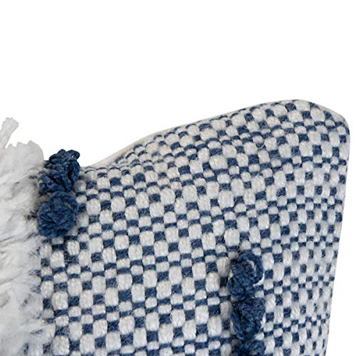 Foreside Home & Garden FIPL09778 Blue Decorative Woven 14x22 Outdoor Throw Pillow with Hand Tufted Fringe