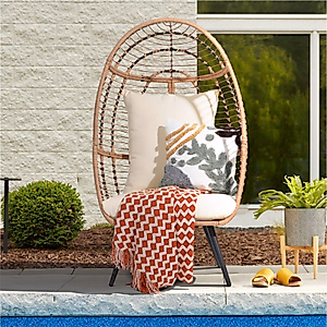 Patiorama Wicker Egg Chair Outdoor Indoor, Rattan Lounge Chair for Outside w/Legs Cushion, Basket Wicker Chair for Bedroom Living Room Front Porch Backyard Garden 350 lbs Capacity (Creamy White)