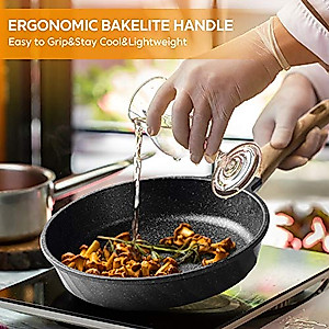 YIIFEEO Nonstick Frying Pan Set, Granite Skillet Set with 100% PFOA Free, Omelette Pan Cookware Set with Heat-Resistant Handle, Induction Compatible, Christmas Gift for Women (8inch&9.5inch&11inch)