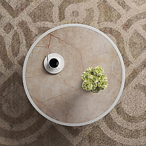 SAYGOER Marble Coffee Table Small Round Center Table Simple Modern Boho for Living Room Home Office, 27.6 * 27.6 * 17.7, Easy Assembly, Cream White Faux Marble